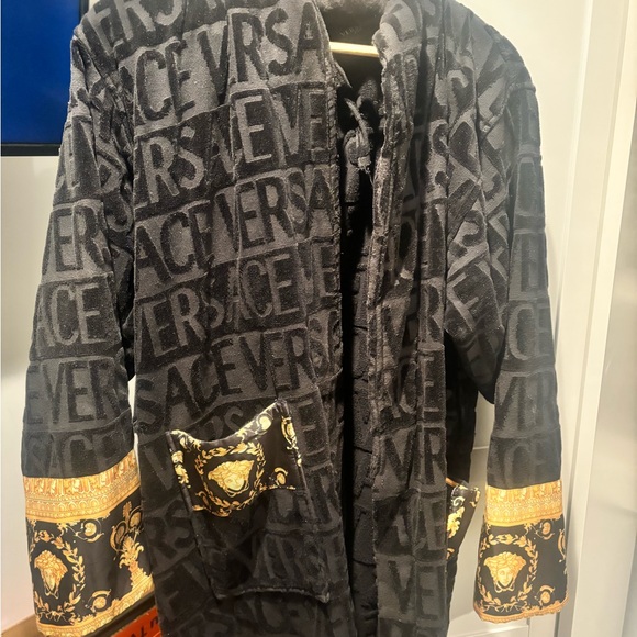 Versace | Jackets & Coats | Versace Black And Gold Robe | Poshmark